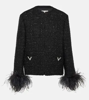 Valentino Garavani Feather-trimmed Tweed Jacket