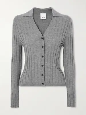 ALLUDE Wool Ribbed Cardigan