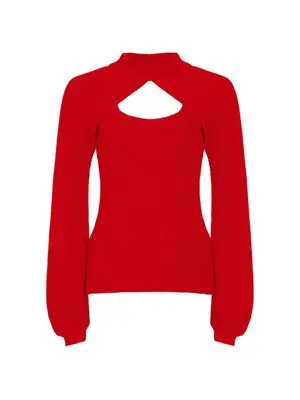 SAFIYAA Sabrine Cutout Layered Ribbed-knit Wool Top