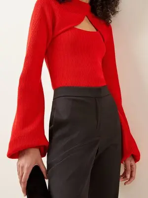 SAFIYAA Sabrine Cutout Layered Ribbed-knit Wool Top