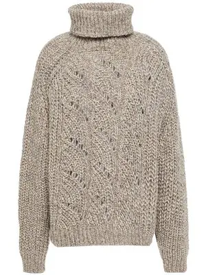 Ba&sh Azure Marled Open-knit Turtleneck Sweater