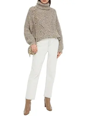 Ba&sh Azure Marled Open-knit Turtleneck Sweater