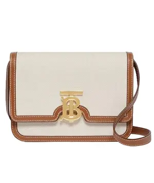 Burberry Small Two-tone Canvas And Leather Tb Bag