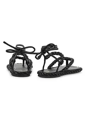 Valentino Garavani The Rope Black Leather Sandals
