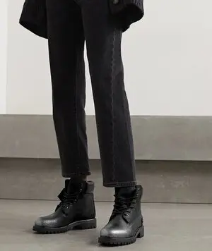 JIMMY CHOO + TIMBERLAND - Embroidered Leather-Trimmed Glittered Nubuck Ankle Boots