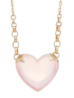 RACHEL QUINN Shackled Heart 14k Rose Quartz Necklace