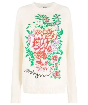 MSGM Off-White Knit Floral Sweater - One-color