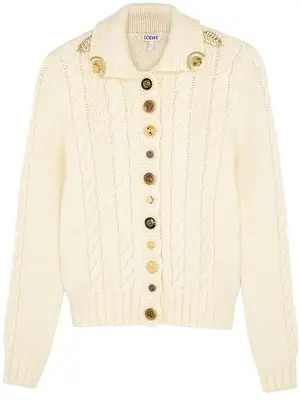 Loewe Ivory Cable-knit Wool Cardigan