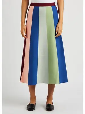 Victoria Beckham Striped Stretch-knit Midi Skirt