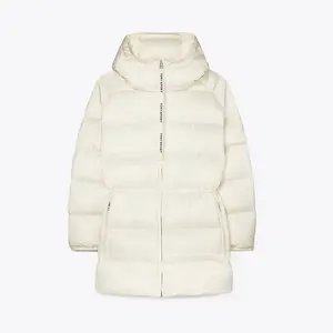 Tory Burch Hooded Performance Satin Down Jacket