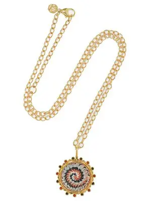MARLO LAZ Tie Dye 14-karat Gold, Enamel, Garnet And Diamond Necklace