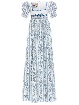 Agua Bendita Pistacho Grosellas-printed Poplin Dress