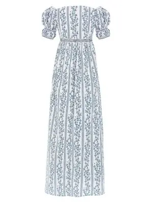 Agua Bendita Pistacho Grosellas-printed Poplin Dress