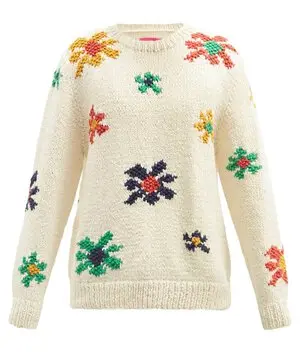 THE ELDER STATESMAN Off-White Organic Cotton Floral Sweater - One-color