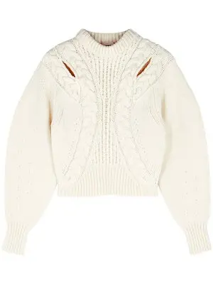 Alexander McQueen Ivory Cable-knit Cropped Wool-blend Jumper