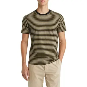 FRAME Stripe Crewneck T-shirt - Khaki Green/noir