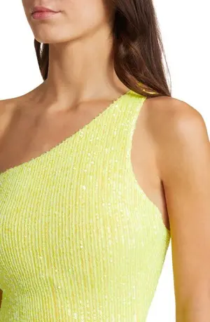 JUMP APPAREL Sequin One-shoulder Mini Dress - Yellow