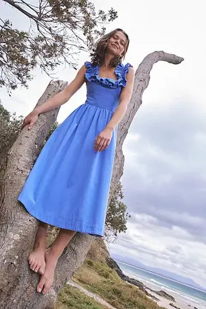 Free People Free People Ruffle It Up Midi Dress Blue Iris