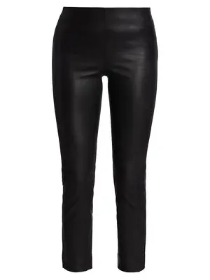 VINCE Women's Leather Slim-Fit Ankle Pants - Black