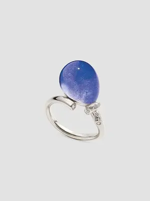Vhernier Palloncino 18k White Gold, Rock Crystal, & Multi-gemstone Ring - Lapis