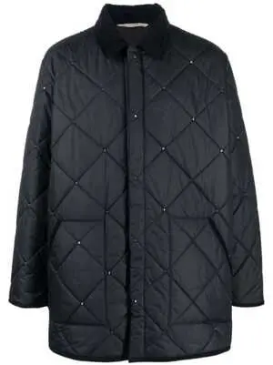 Valentino Garavani Rockstud Diamond-quilted Short Coat - 598 Navy