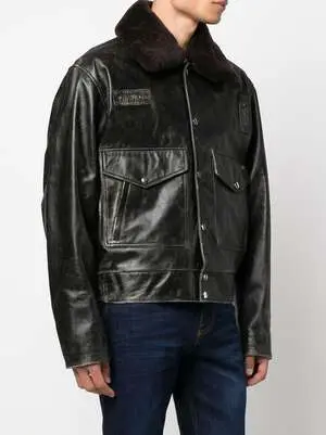 DIESEL® Leather Press-stud Fastening Jacket