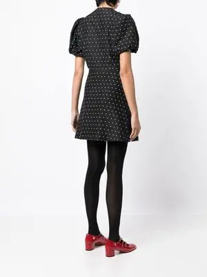 MACGRAW Sorbet Polka-dot Embroidered Dress - Black