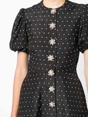 MACGRAW Sorbet Polka-dot Embroidered Dress - Black