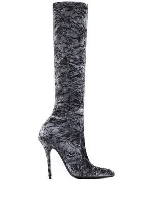 Saint Laurent Ella Velvet Knee-high Stiletto Boots