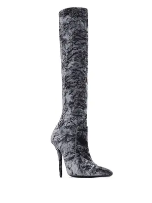 Saint Laurent Ella Velvet Knee-high Stiletto Boots