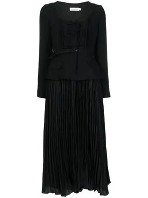 SELF-PORTRAIT Ruched Crepe Midi Dress - Black