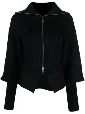 ANDREĀDAMO Ribbed-knit Zip-up Cardigan