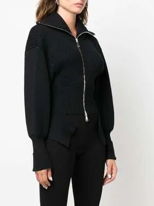 ANDREĀDAMO Ribbed-knit Zip-up Cardigan