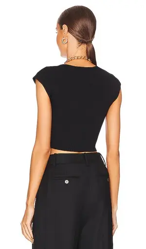 Simkhai Abia Cropped Ribbed Knit Sweetheart Neckline Top - Black