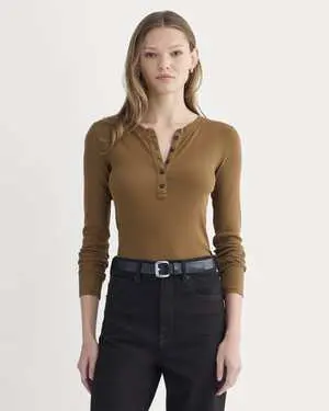 Everlane Luxe Rib Henley - Toffee