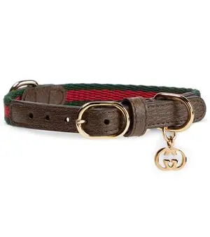 Gucci Web Stripe Faux Leather Dog Collar