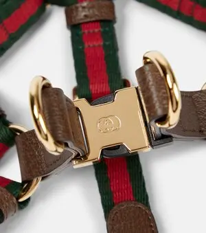 Gucci Tan Leather Harness with Green and Red Stripes Gucci - Web Stripe L/XL faux leather dog harness Gucci main image 3