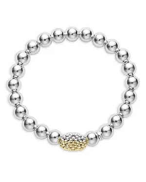 Lagos 18k Yellow Gold And Sterling Silver Signature Caviar Heart Stretch Bracelet - Silver/gold