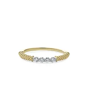 Lagos 18k Gold Signature Caviar Diamond Stacking Ring - Gold/white