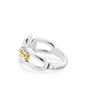 Lagos 18k Yellow Gold And Sterling Silver Oval Link Ring - Silver/gold