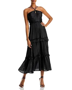 Aqua Strappy Ruched Midi Dress