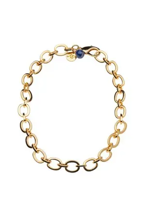 JANE WIN Chunky Link Chain Necklace With Lapis Bead - Gold