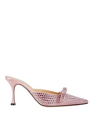 Mach & Mach Marie Crystal-Embellished Satin Mules - Pink