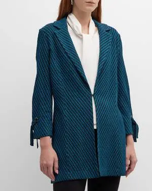 Misook Tie-cuff Tailored Knit Jacket - Galactic Teal/bla