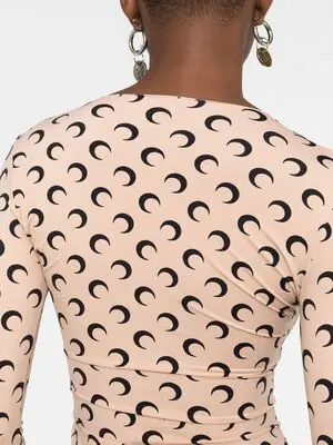 MARINE SERRE Moon Print Long Sleeve Crewneck Top - Neutrals