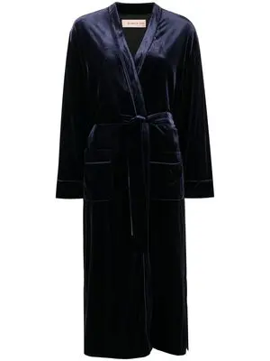 BLANCA VITA Velvet-effect Tie-waist Coat - Blue