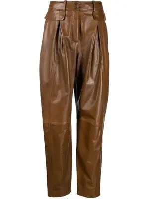Alberta Ferretti High-waisted Leather Trousers - Brown