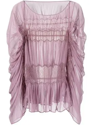 Alberta Ferretti Draped Lace-panel Blouse