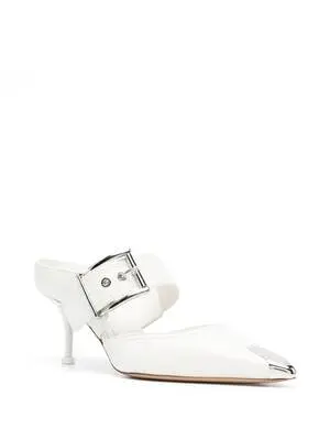 Alexander McQueen Pointed-toe Buckled Mules - White