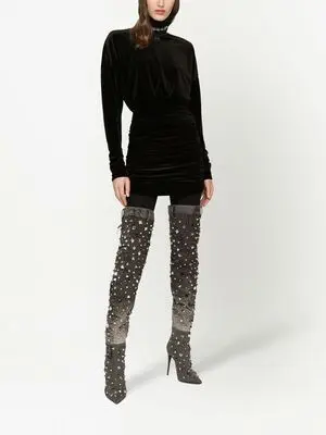Dolce & Gabbana Draped Velvet Mini Dress With Dg Logo